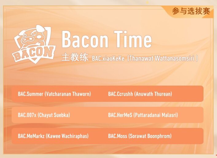 Bacon Time ส่ง 3 เพลเยอร์ตัวเก๋า พ่วง Summer บู๊ชิงแชมป์โลก HOK - ข่าวสด