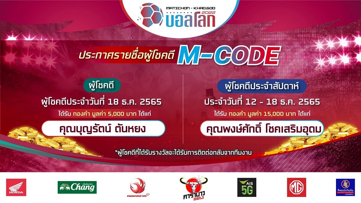 ประกาศรายชื่อผู้โชคดีประจำวันและประจำสัปดาห์ จากการร่วมสนุกแคมเปญ