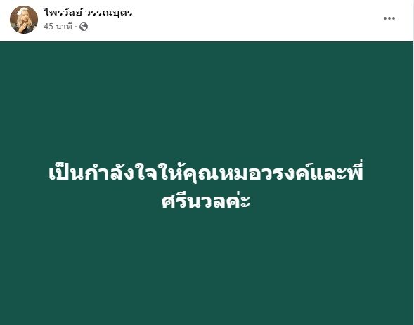 อย่าดูถูกพลังเงียบ “แพรรี่” โพสต์แคปชั่นเจ็บ เป็นกำลังใจให้คุณหมอวรงค์